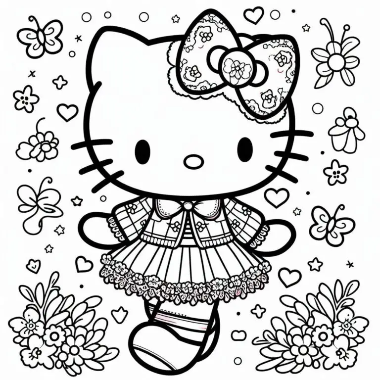 39 Hello kitty Tegninger Farvelægning Printbar gratis PDF