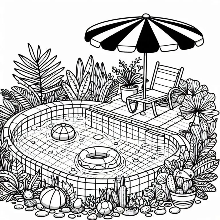 24 Swimming pool coloring pages for Kids | Free Printables