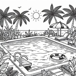 24 Swimming pool coloring pages for Kids | Free Printables