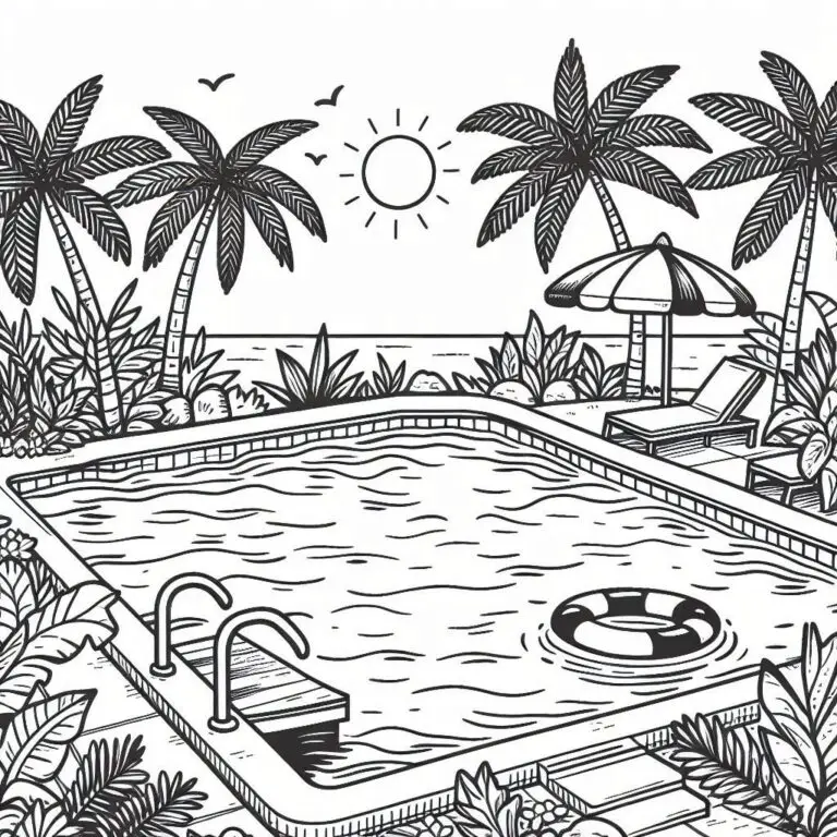 24 Swimming pool coloring pages for Kids | Free Printables