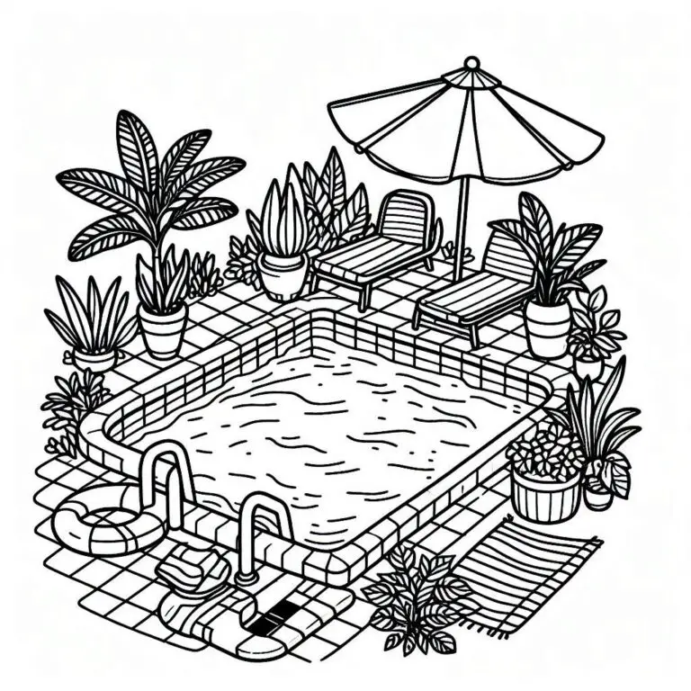 24 Swimming pool coloring pages for Kids | Free Printables