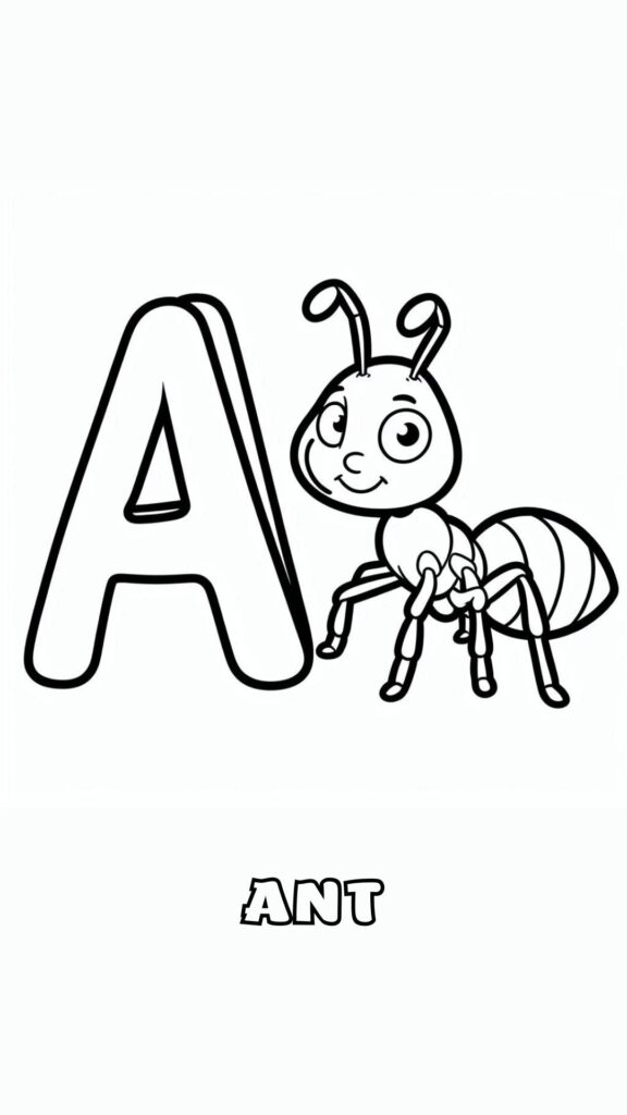 Página para colorir de animais com 19 letras A para crianças estudarem