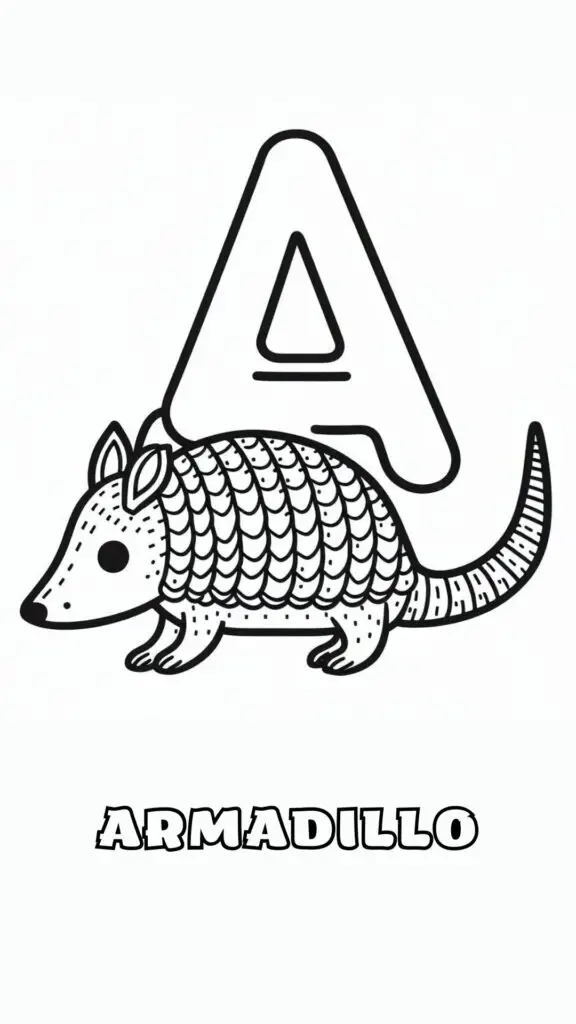 Página para colorear de animales de 19 letras A para que los niños estudien