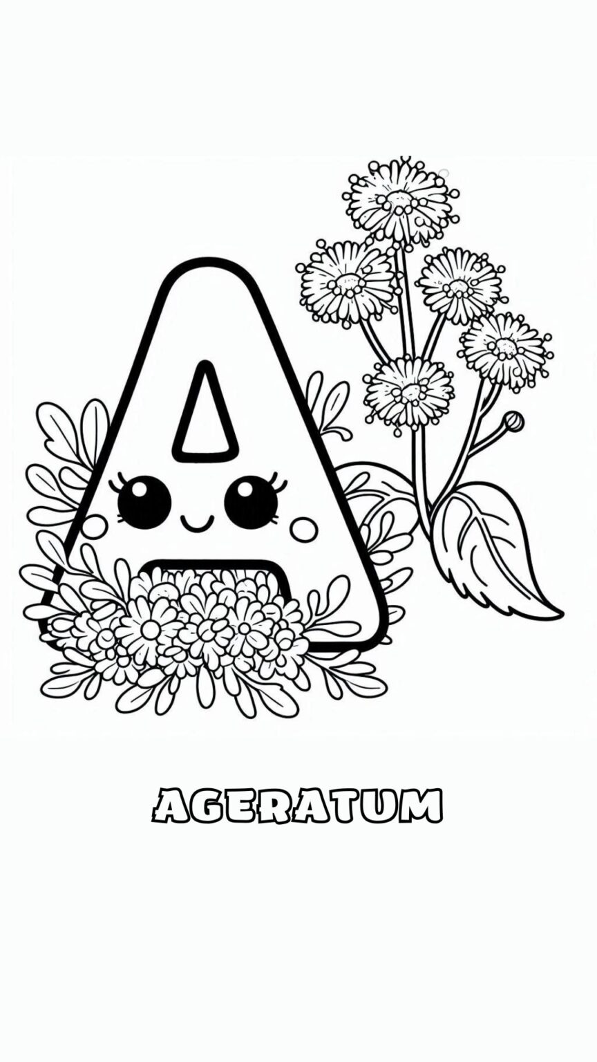 Letter A Flowers Coloring Page For Kids To Study
