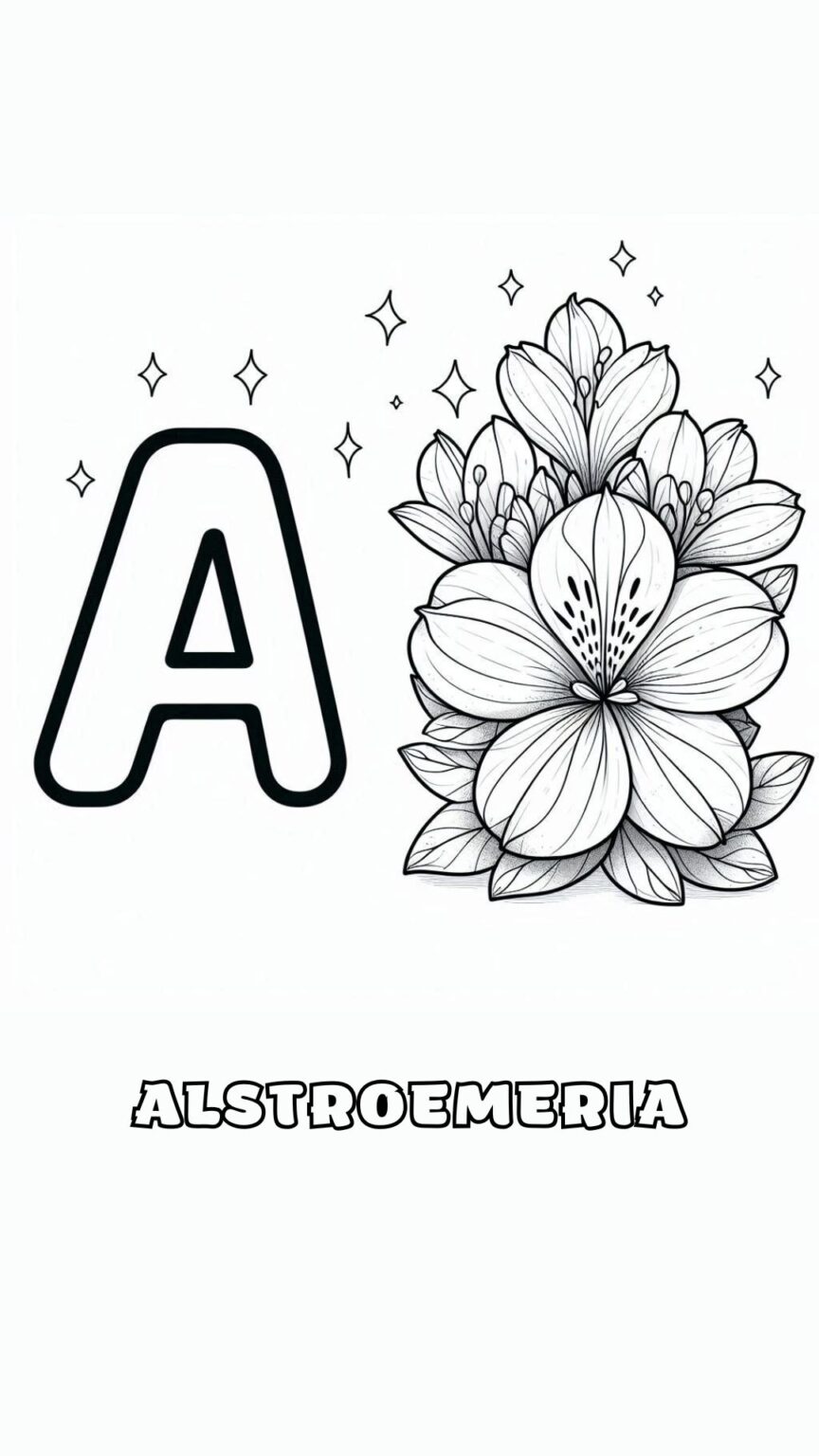 Letter A Flowers Coloring Page For Kids To Study