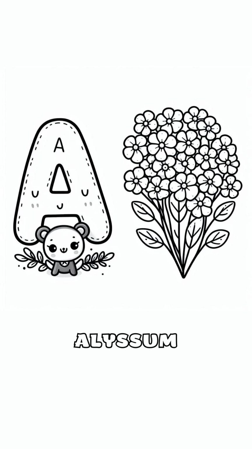 Letter A Flowers Coloring Page For Kids To Study