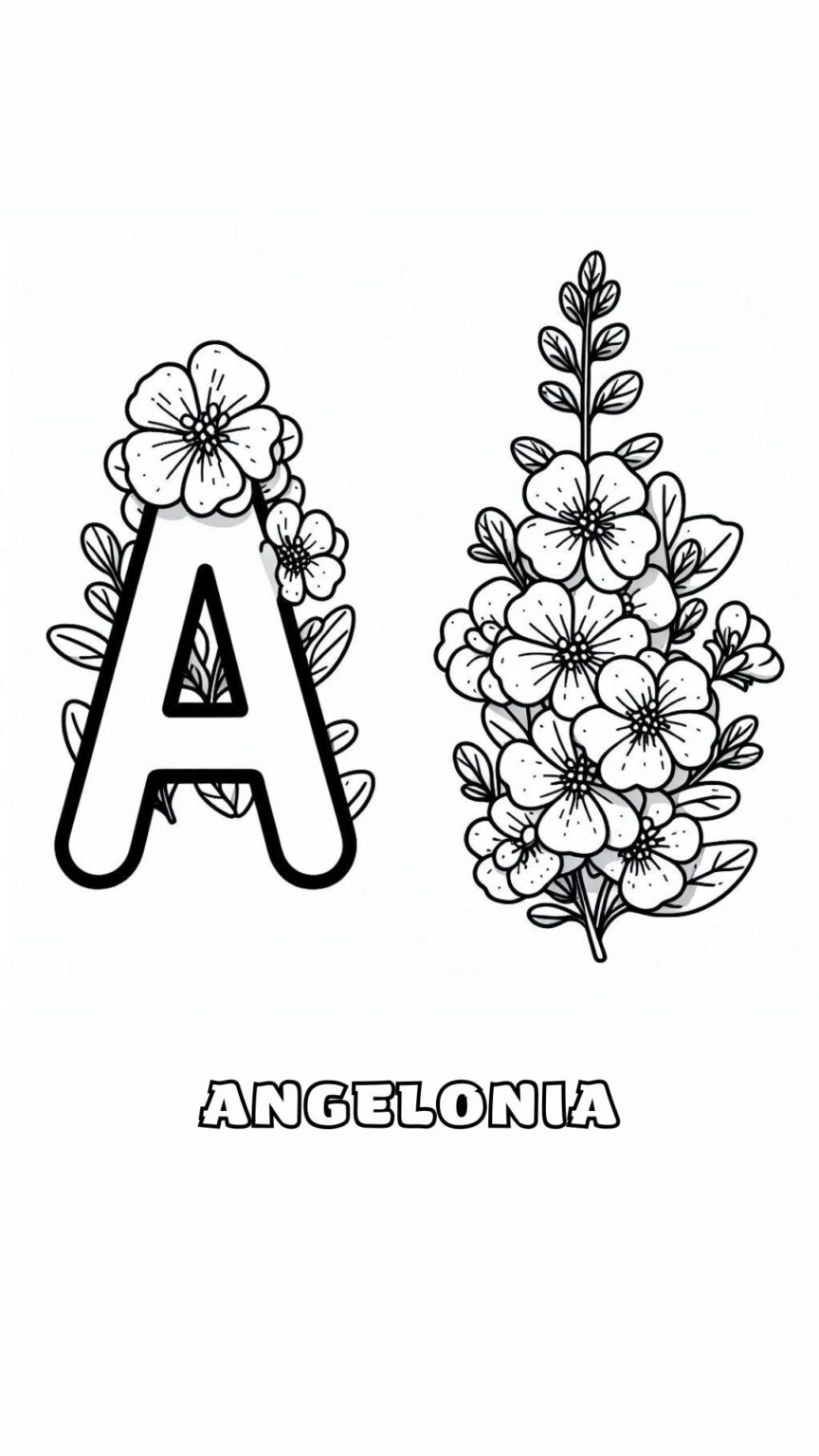 Letter A Flowers Coloring Page For Kids To Study