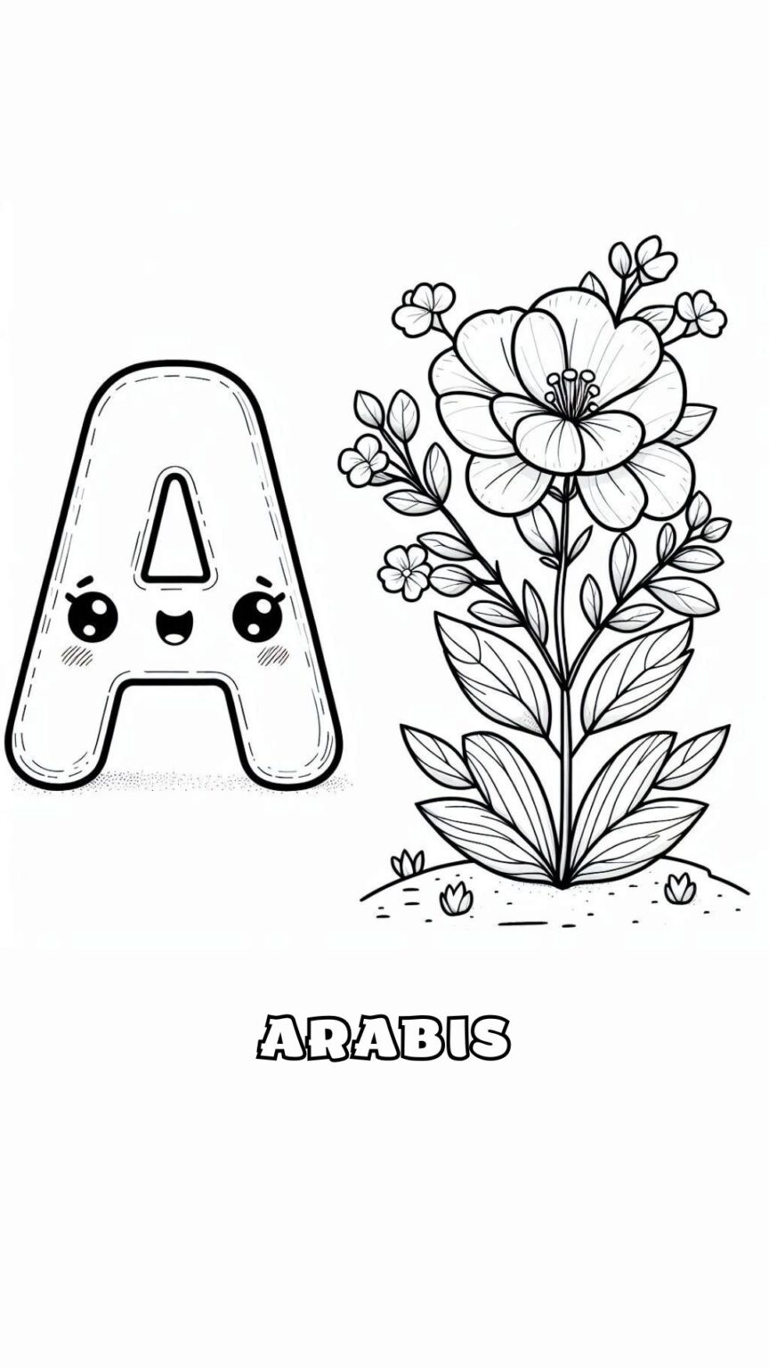 Letter A Flowers Coloring Page For Kids To Study