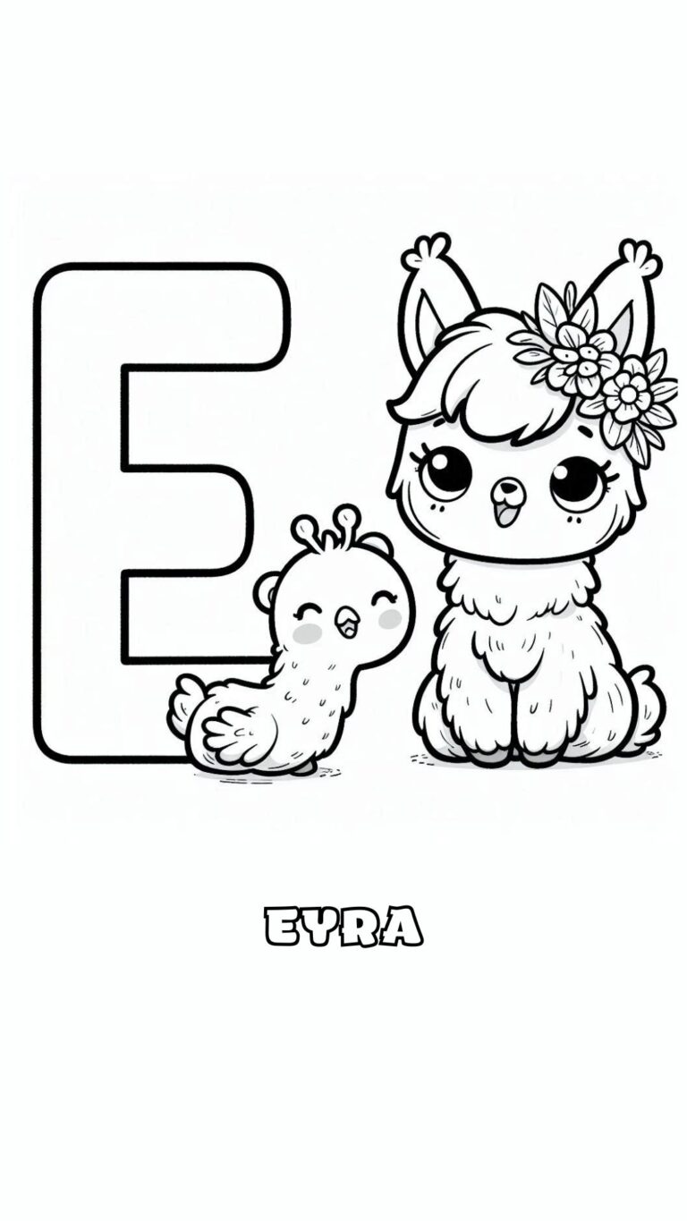 Página para colorir de 19 animais com a letra E para as crianças estudarem