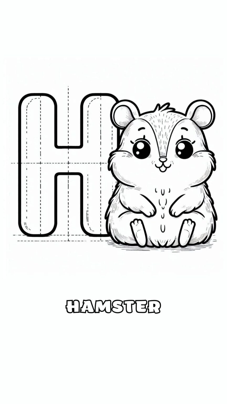 Página para colorear de animales de la letra H para que los niños estudien