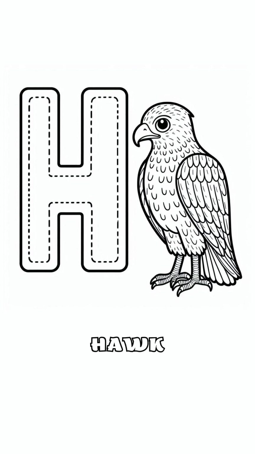 Página para colorear de animales de la letra H para que los niños estudien