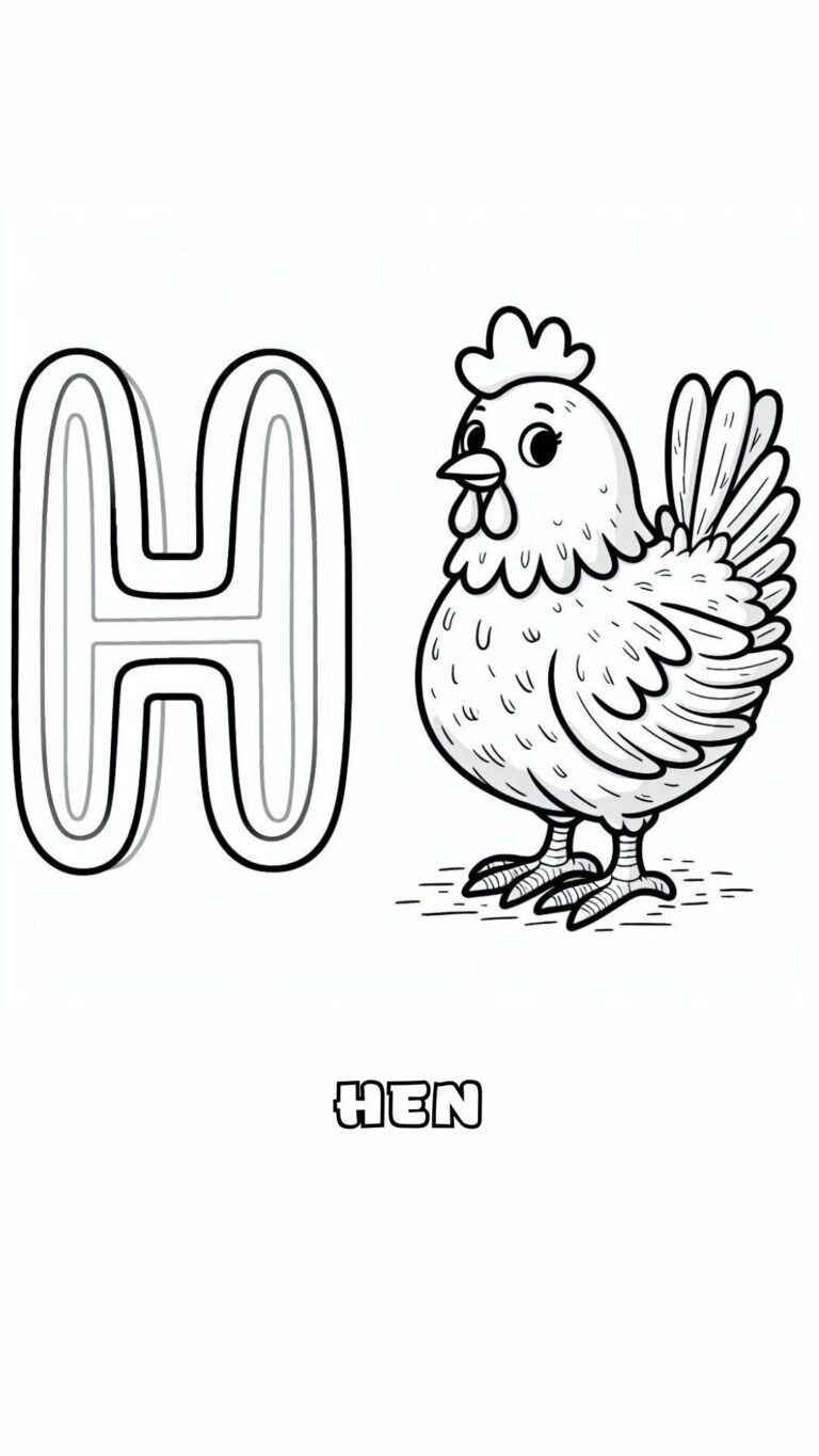 Página para colorear de animales de la letra H para que los niños estudien
