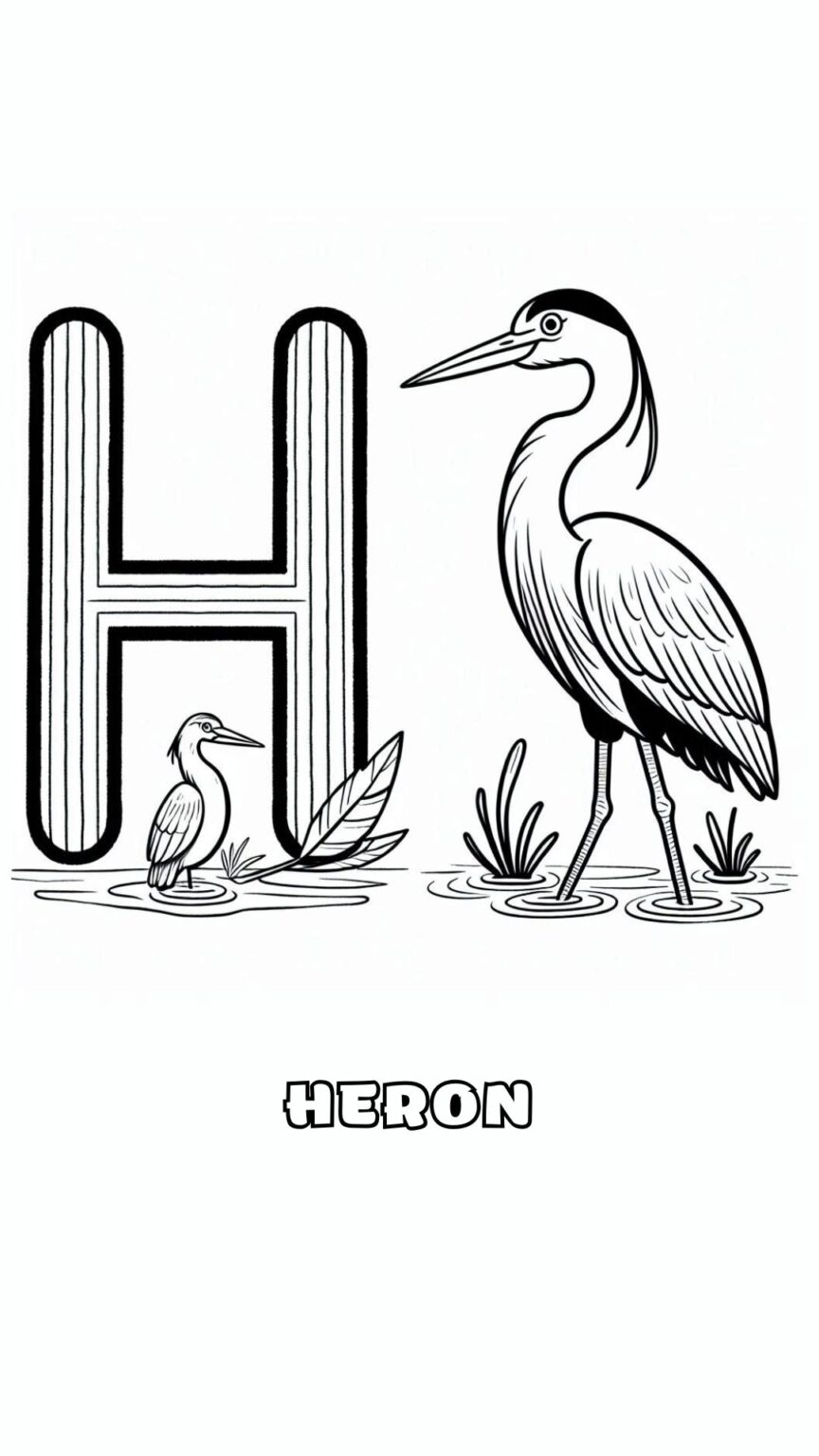 Página para colorear de animales de la letra H para que los niños estudien