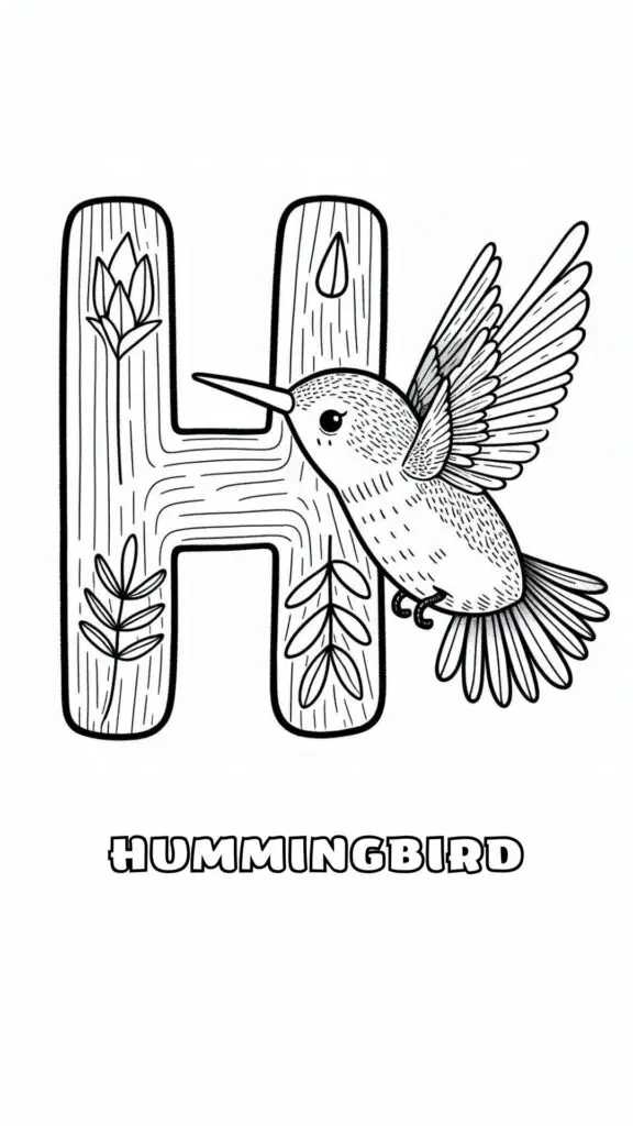 Página para colorear de animales de la letra H para que los niños estudien