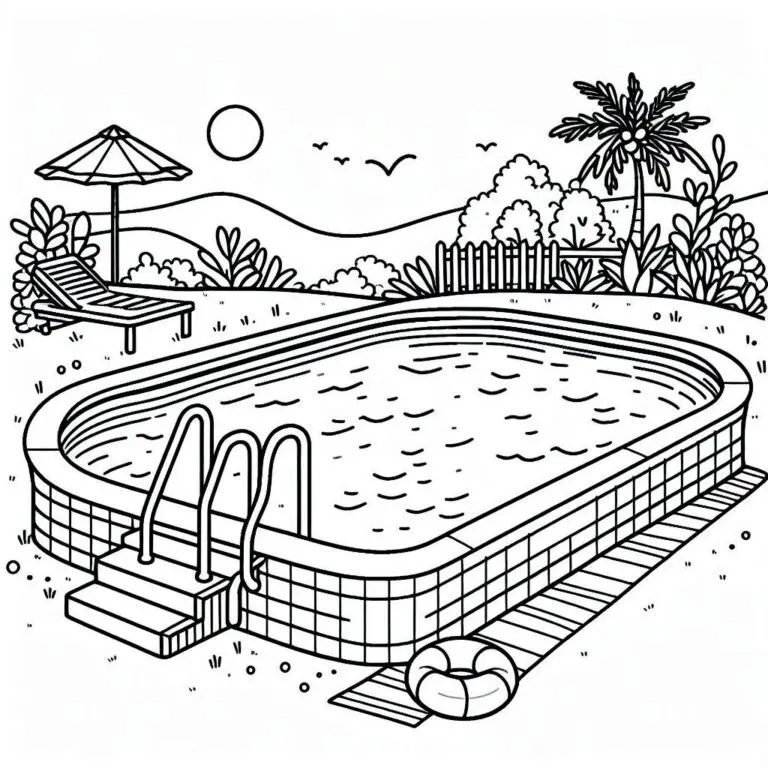 24 Swimming pool coloring pages for Kids | Free Printables