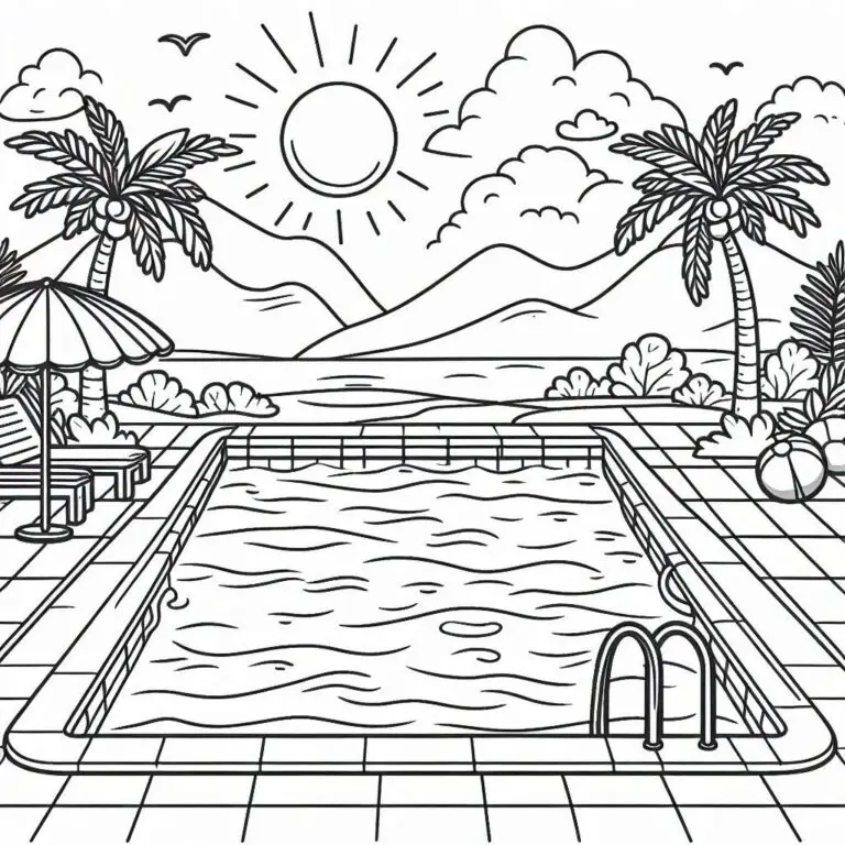 24 Swimming pool coloring pages for Kids | Free Printables