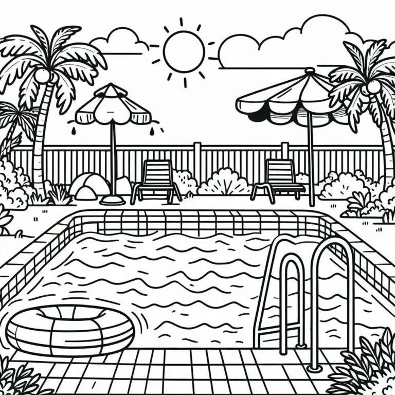 24 Swimming pool coloring pages for Kids | Free Printables