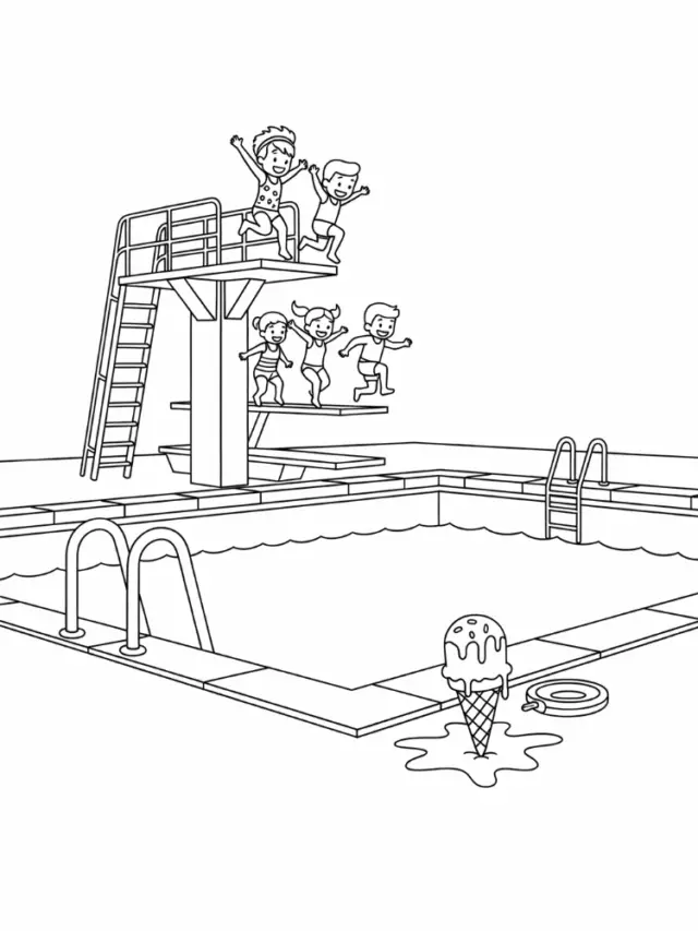 24 Swimming pool coloring pages for Kids | Free Printables