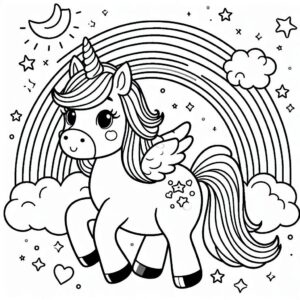 Dibujo de Unicornio Arcoiris para colorear | Kleur-v-Kind