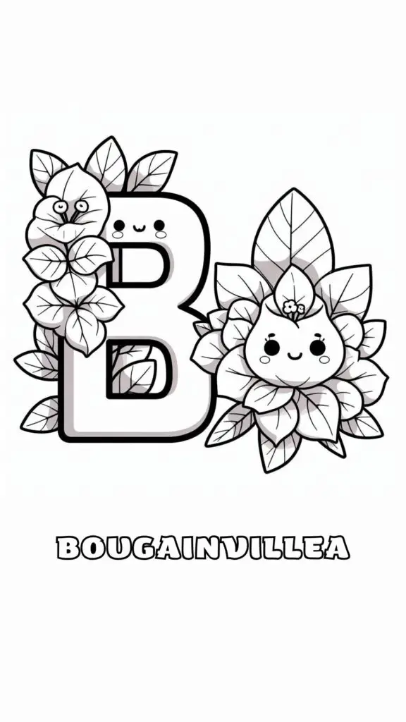 Letter B Flowers Coloring Page For Kids To Study