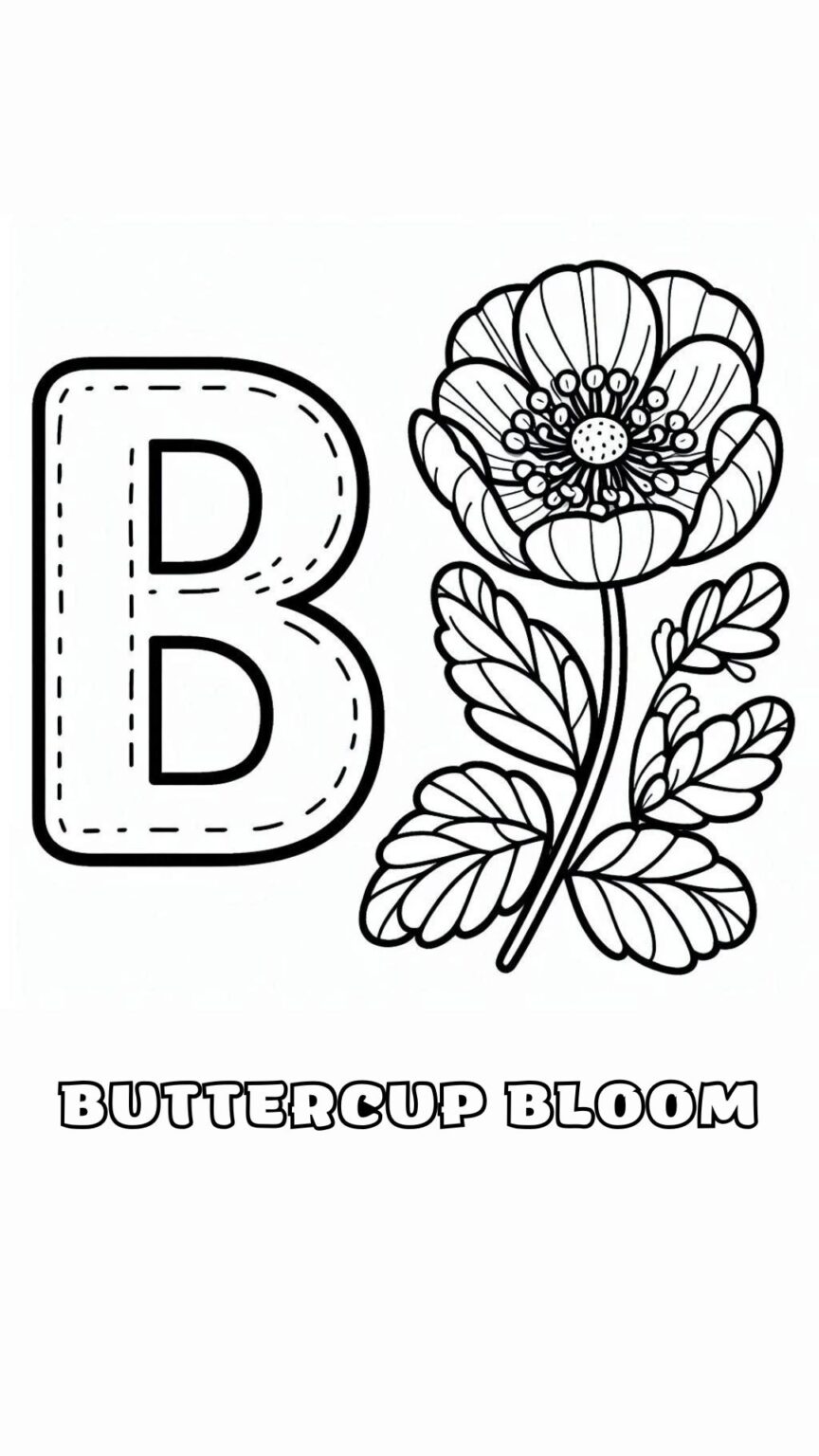 Letter B Flowers Coloring Page For Kids To Study