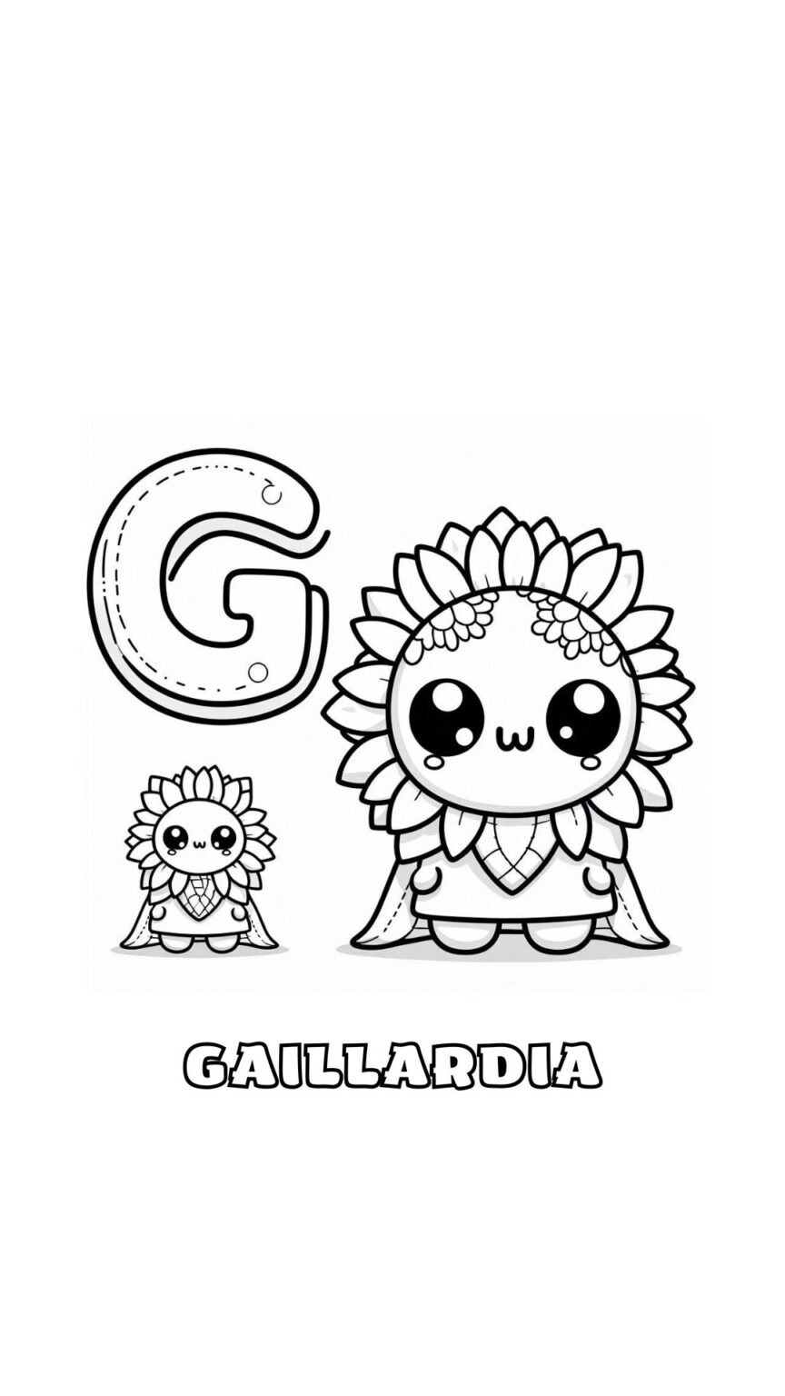 Pagina da colorare con fiori di lettera G per far studiare i bambini