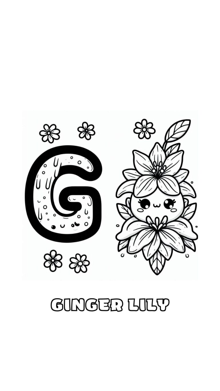 Pagina da colorare con fiori di lettera G per far studiare i bambini