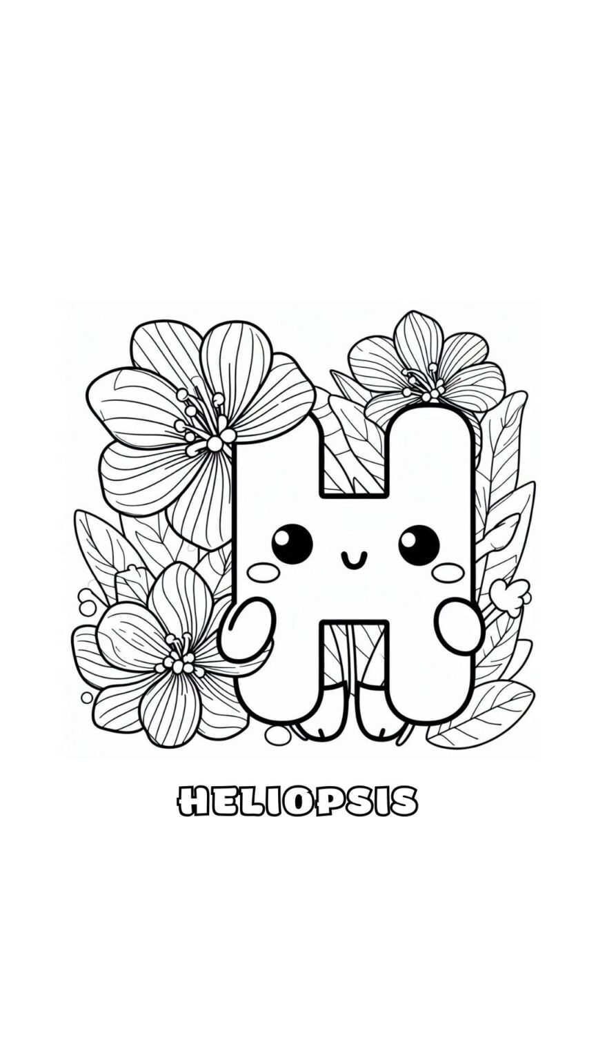 Página para colorear de flores de la letra H para que los niños estudien