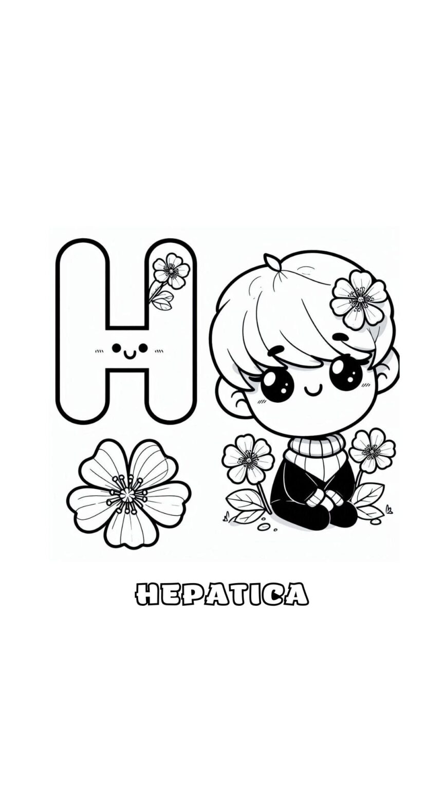 Letter H Flowers Coloring Page For Kids To Study