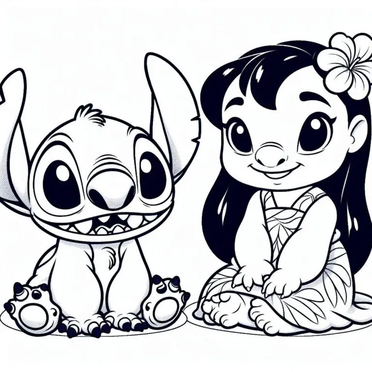 50+ Lilo og Stitch Tegninger Farvelægning Printbar gratis PDF