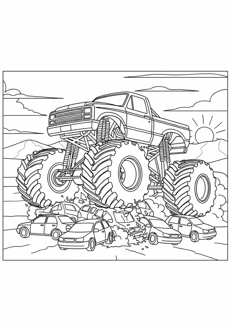 20+ Monster truck de colorat pentru copii (Desene imprimabile)