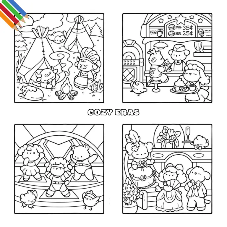 40 Cozy Moments coloring pages (Free Printables PDF)