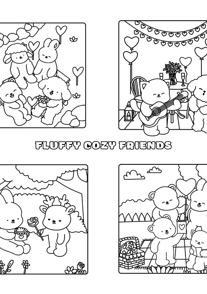 Fluffy Cozy Friends coloring pages