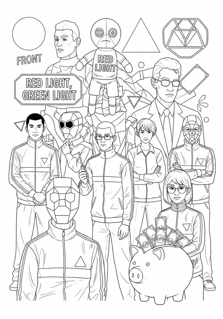 32 Squid Game de colorat ùniko (Desene imprimabile PDF)
