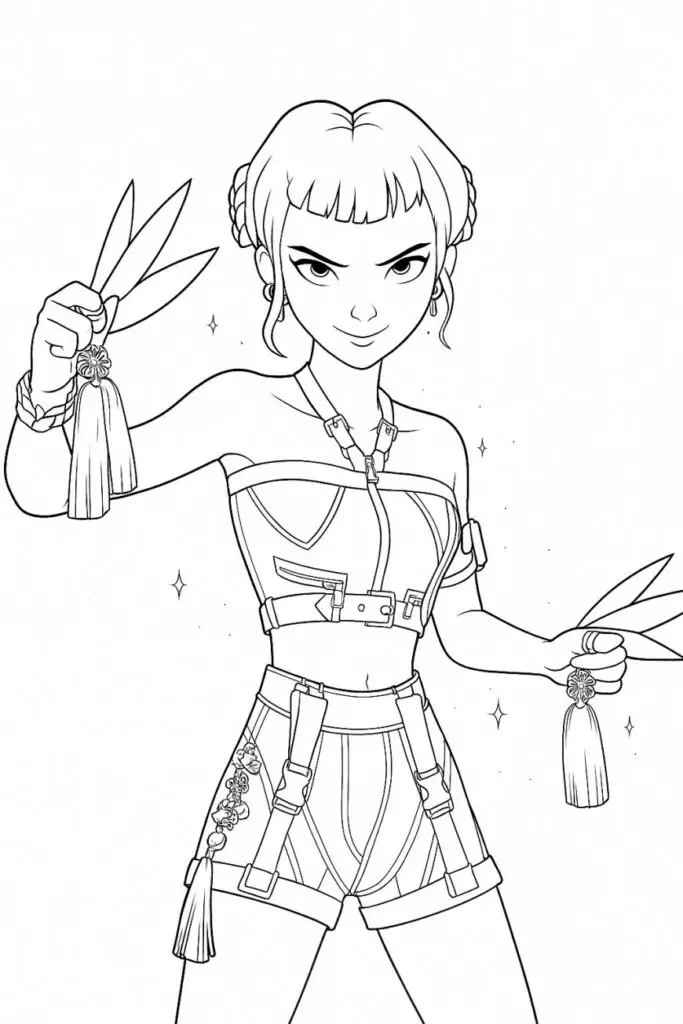 16歳以上対象のKポップデーモンハンターぬり絵 - 無料印刷可能