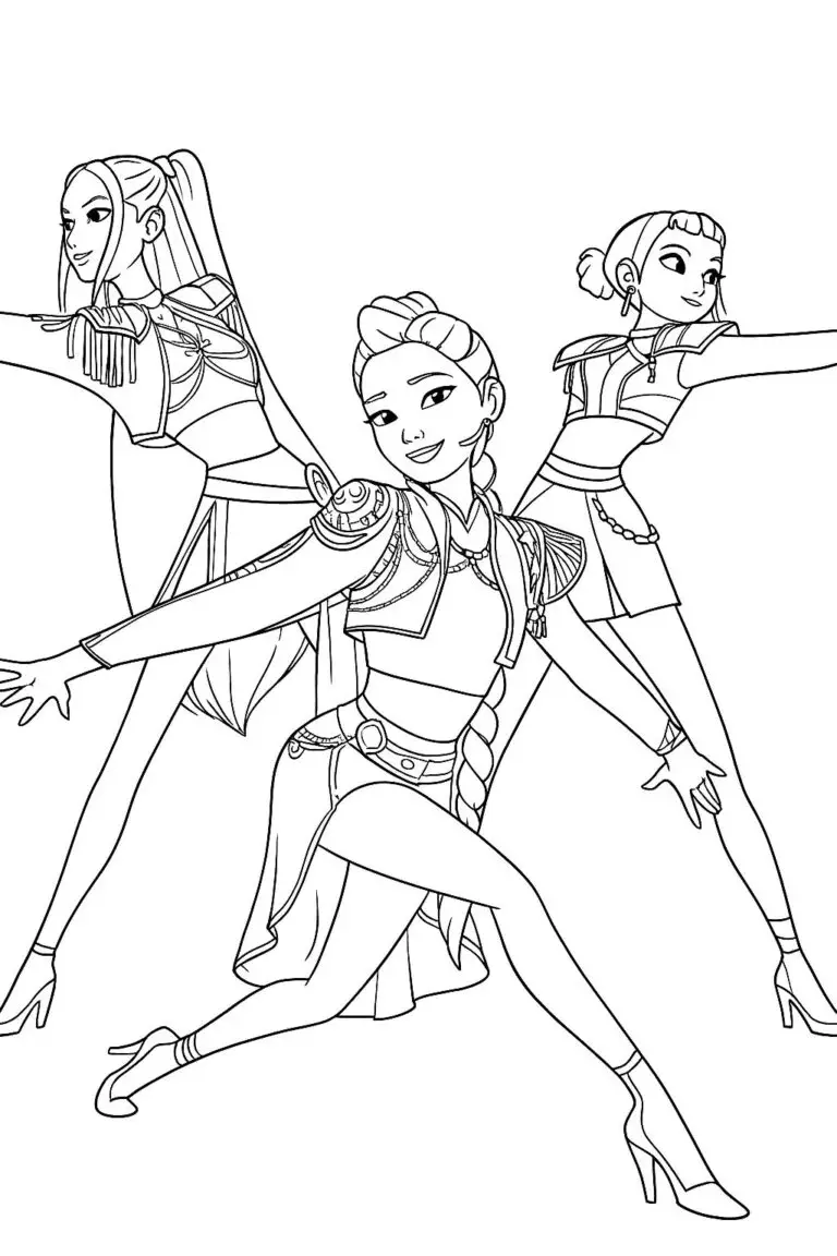 16+ Kpop pobarvank z motivi lovcev na demone – brezplačna risba za tiskanje