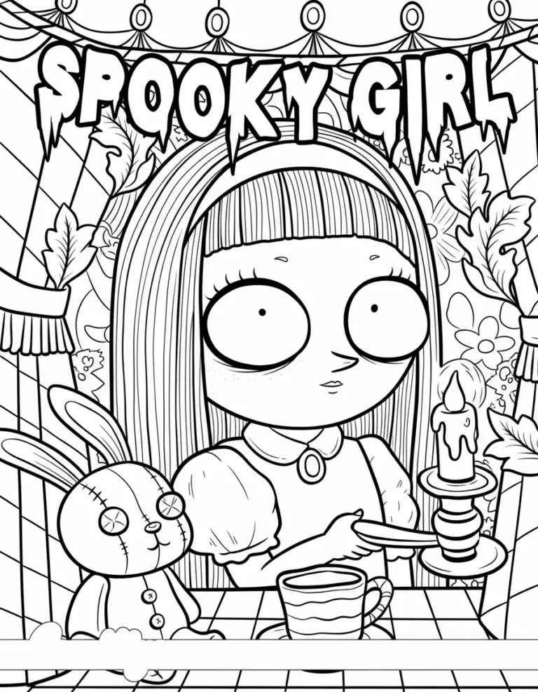 50+ Coloring page Spooky Girl Free | Download And Print PDF